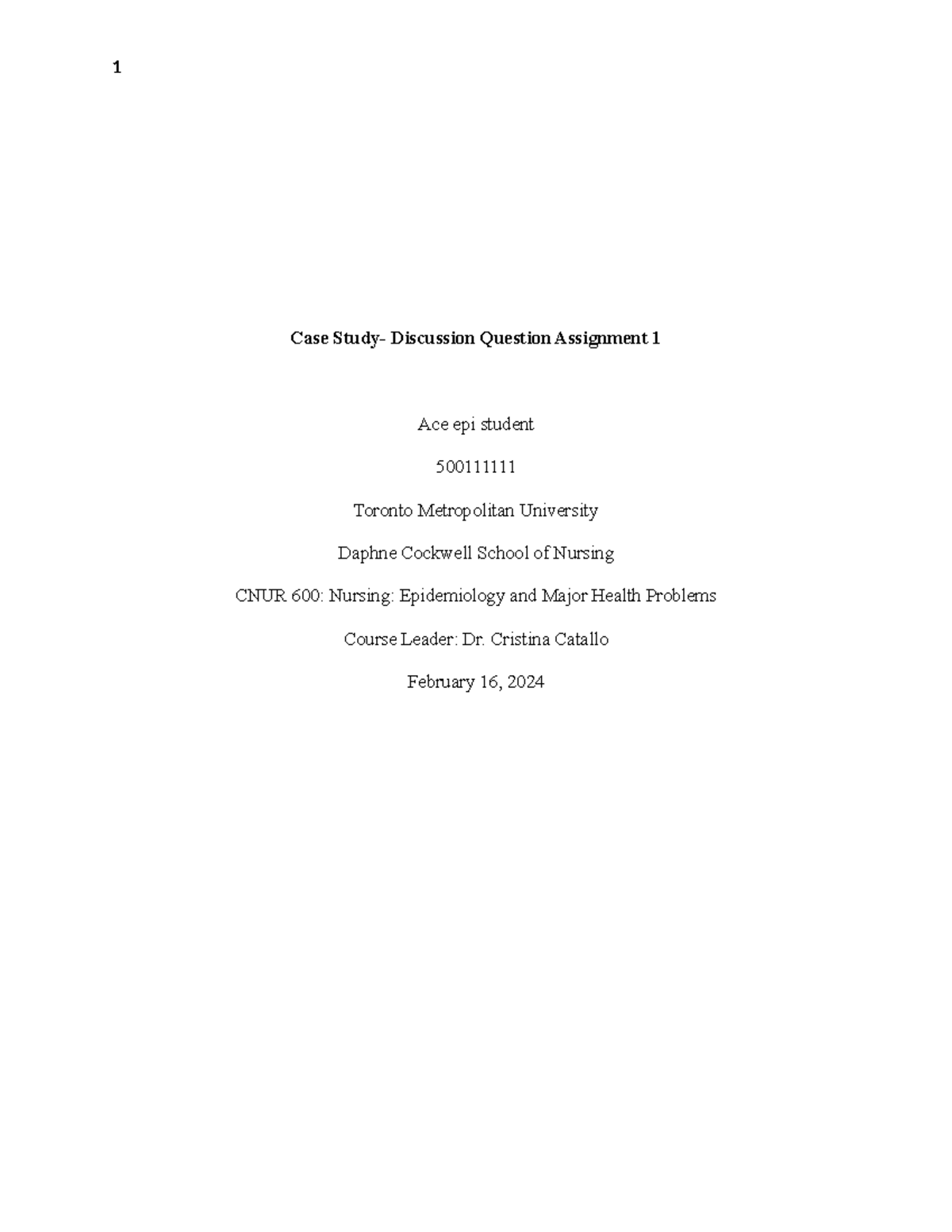 Case study 1 Epi - Case Study- Discussion Question Assignment 1 Ace epi ...