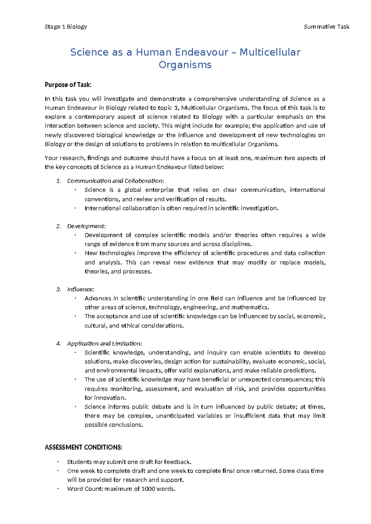 Biology MO SHE Task - Task Sheet - Science as a Human Endeavour ...