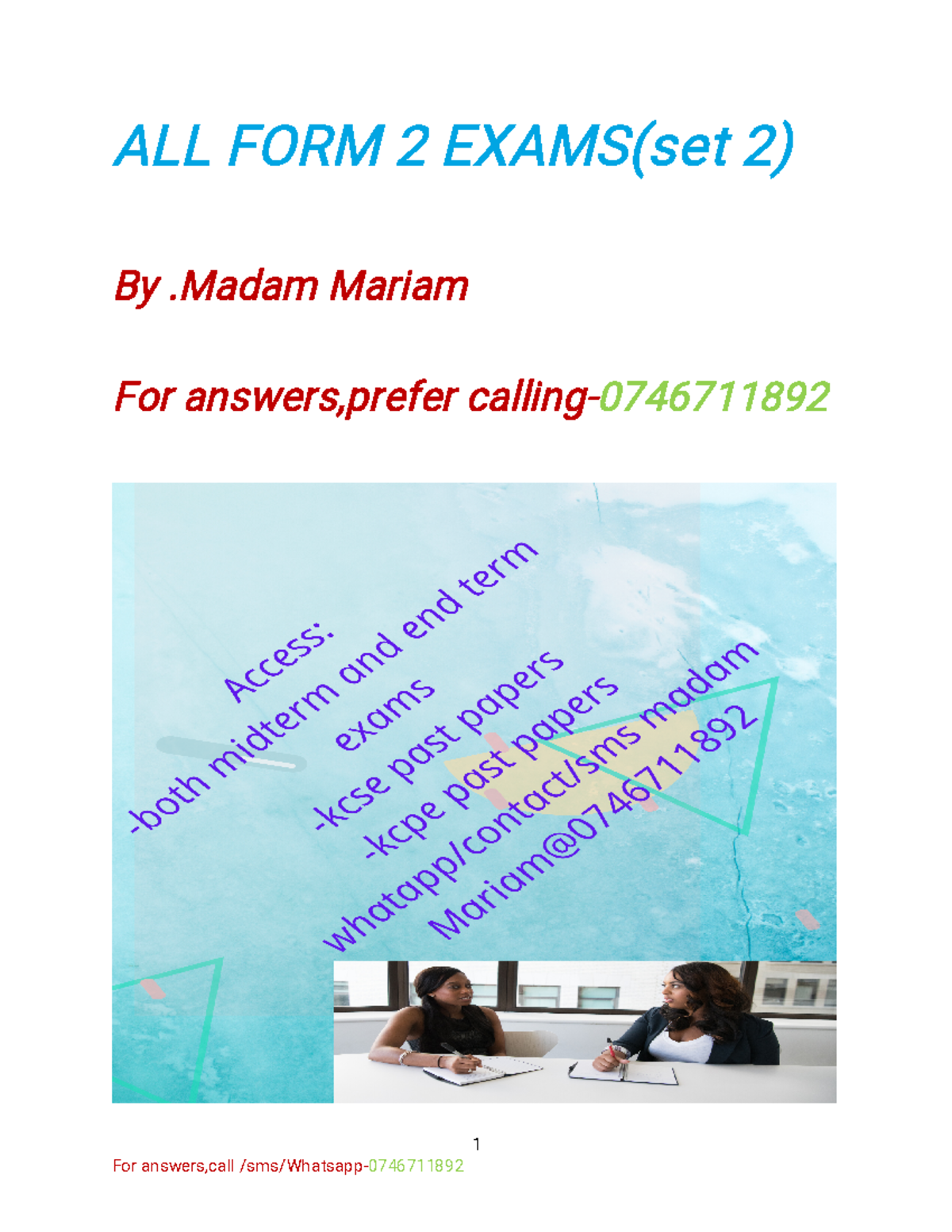 F2 SET 2 Q - Study materials - 1 ALL FORM 2 EXAMS(set 2 ) By .Madam ...
