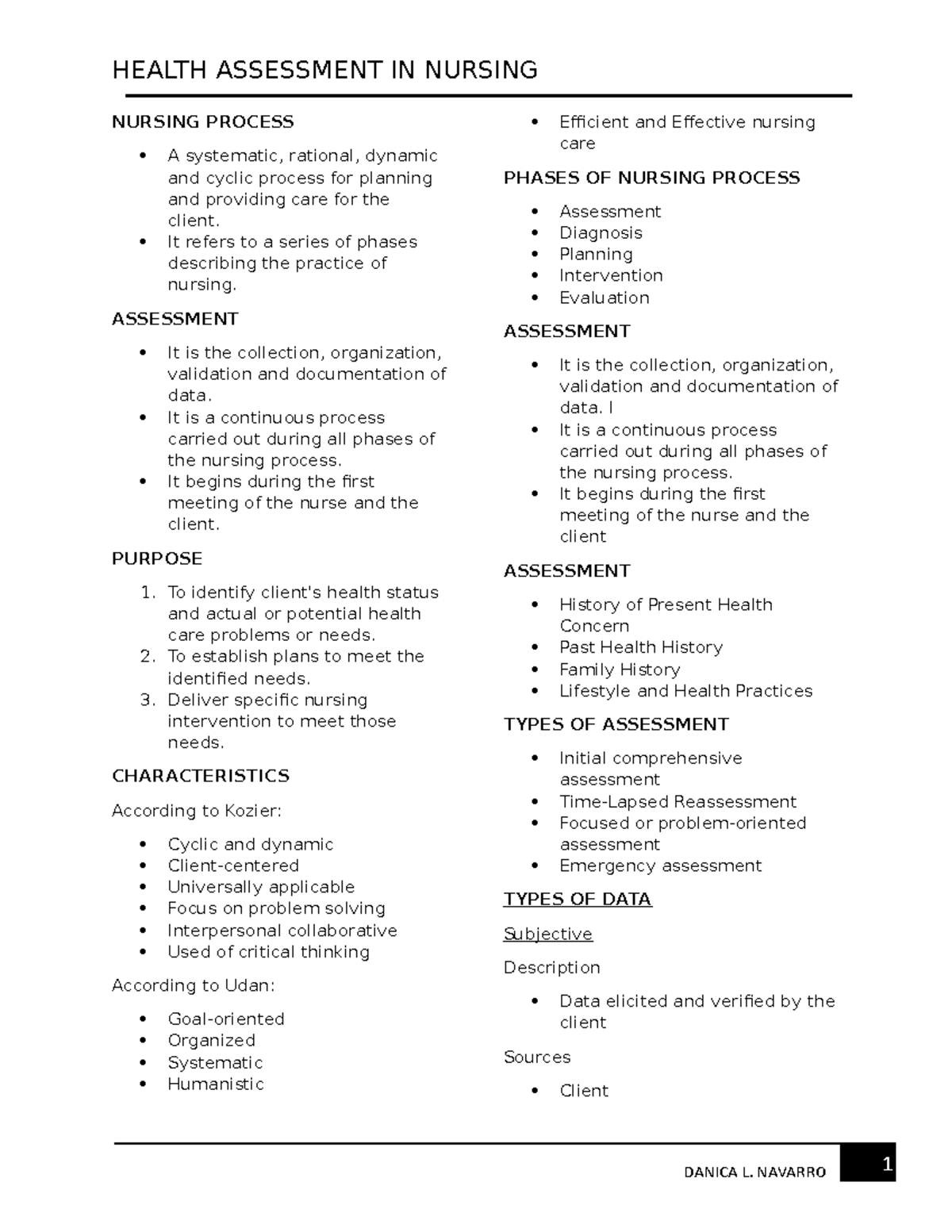 HA LEC - Lecture notes 2 - NURSING PROCESS A systematic, rational ...
