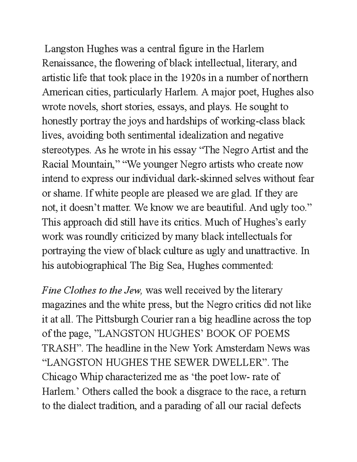 Nhd - Langston Hughes during the Harlem Renaissance and how he broke ...