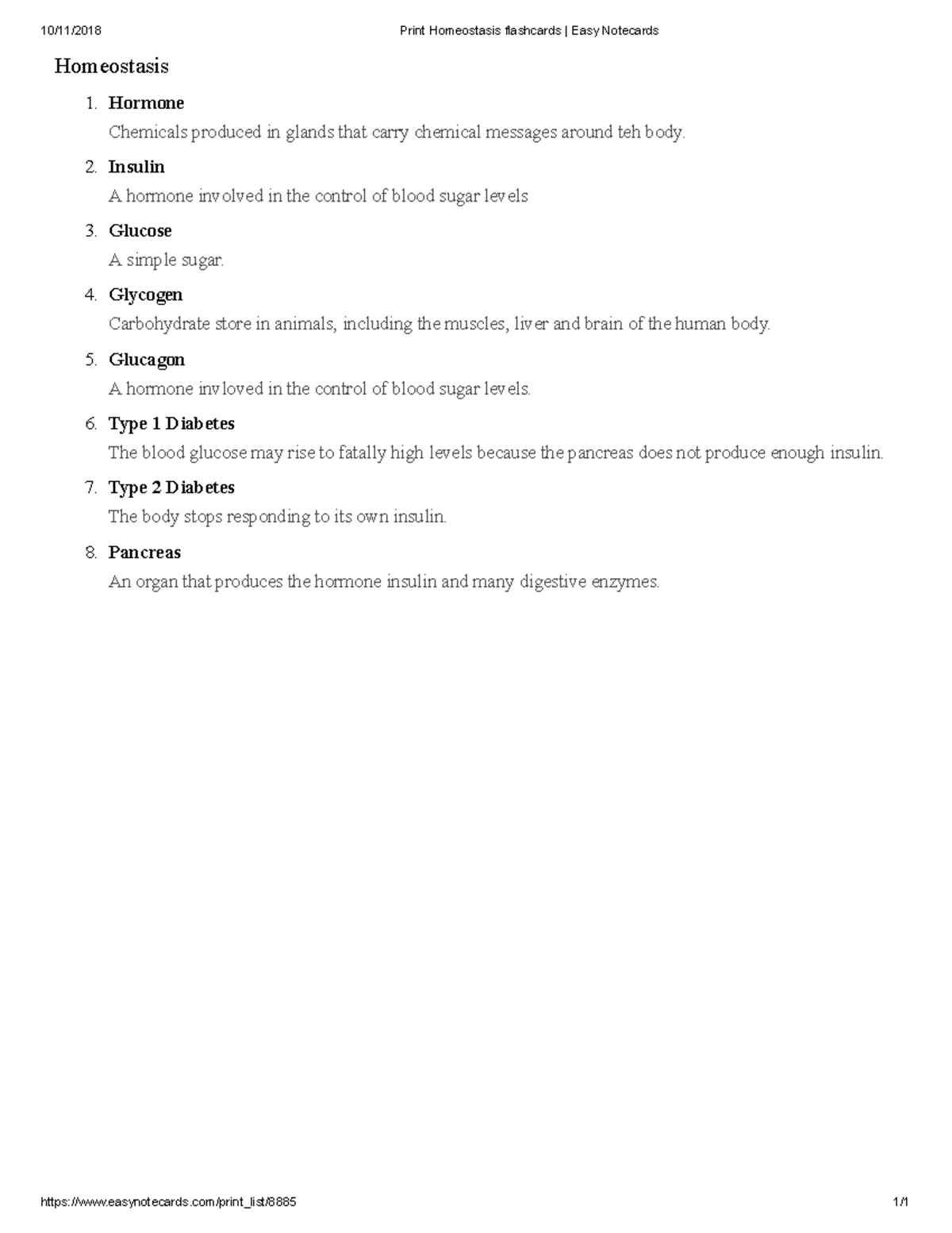 Homeostasis - Notes - Print Homeostasis flashcards Easy Notecards ...