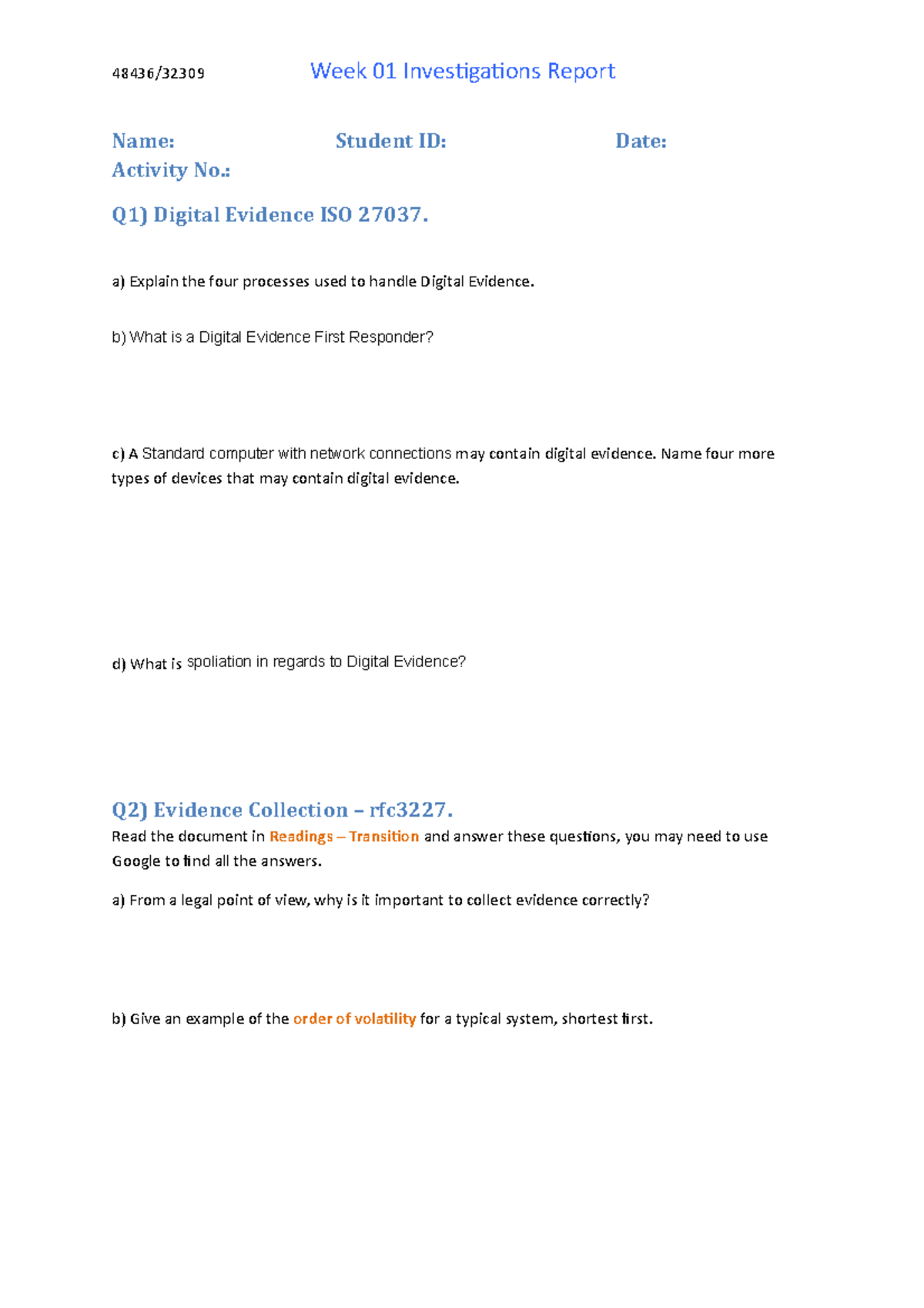 Week 01 Investigations Report - 48436/32309 Week 01 Investigations ...