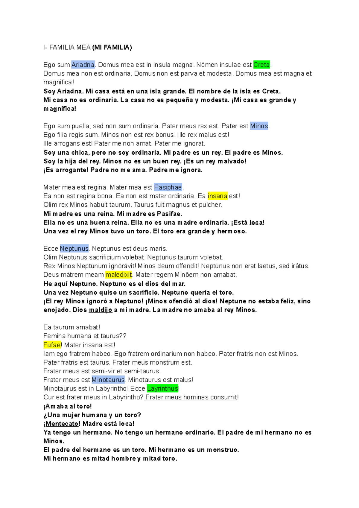 Labyrinthus - I- FAMILIA MEA (MI FAMILIA) Ego sum Ariadna. Domus mea ...