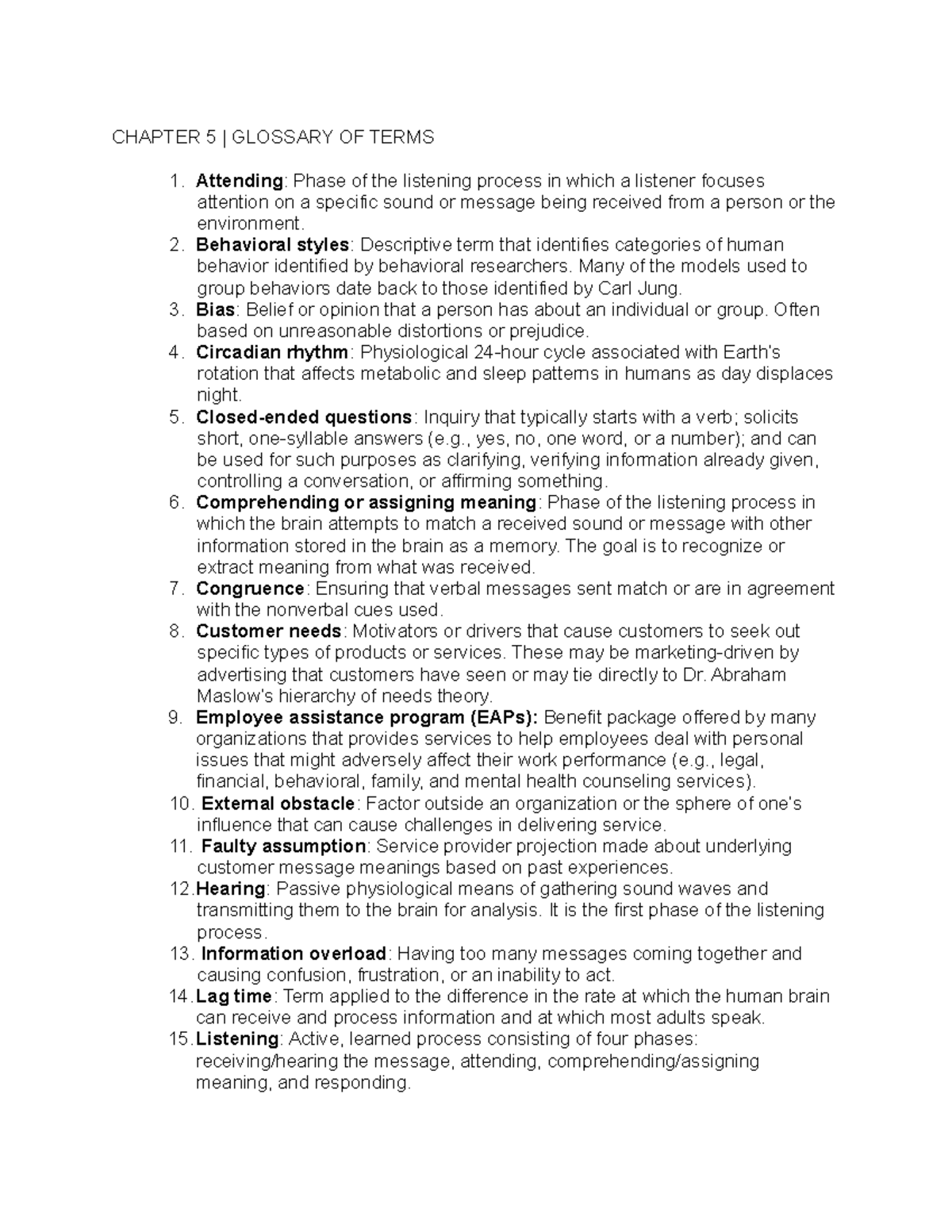 Chapter 5 Glossary Of Terms CHAPTER 5 GLOSSARY OF TERMS Attending