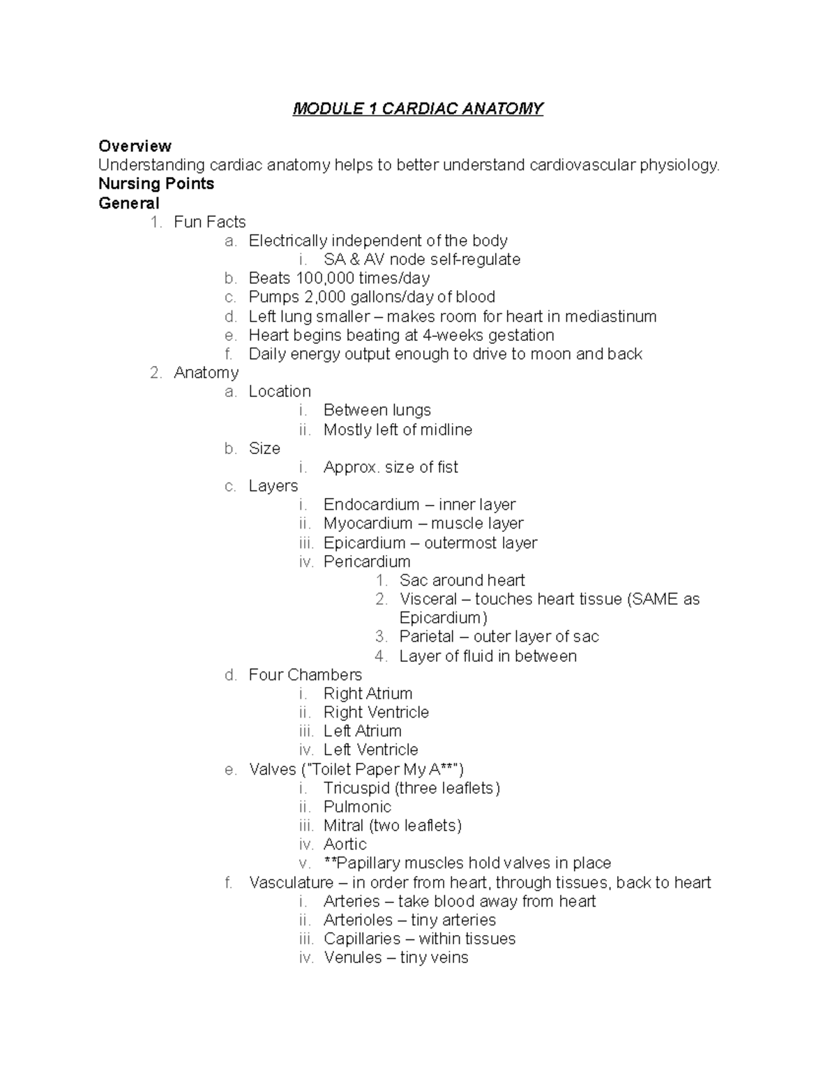 Module 1 Cardiac Anatomy - MODULE 1 CARDIAC ANATOMY Overview ...