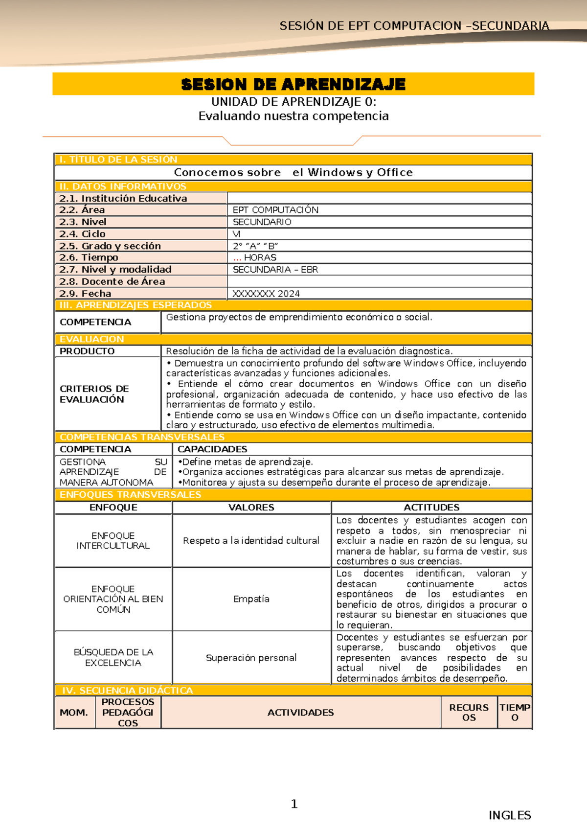 1°y2° Sesion ACTV O EPT Computación 2024 - SESIÓN DE EPT COMPUTACION –SECUNDARIA INGLES 1 SESION ...