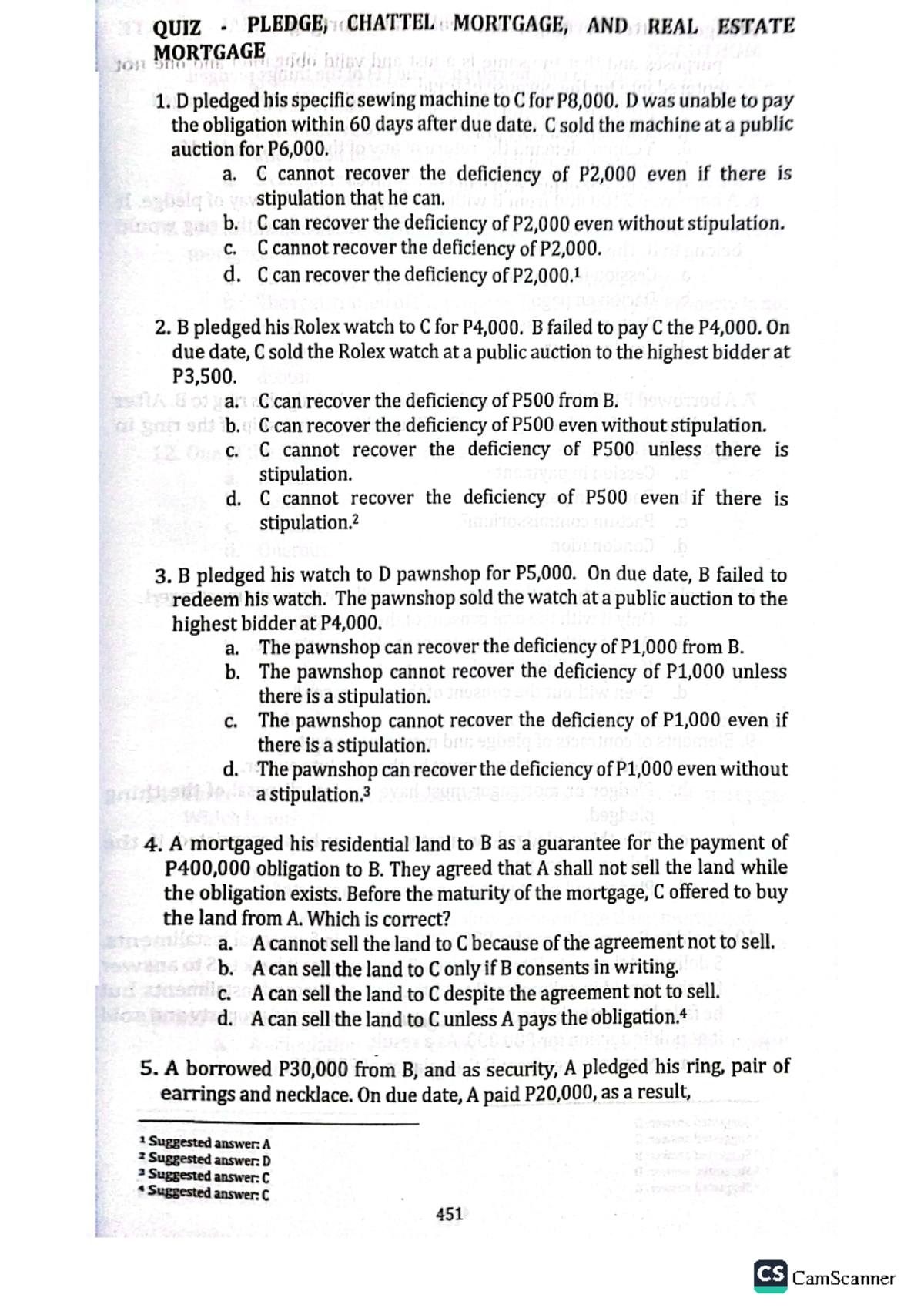 RFBT QUIZ Pledge, Mortgage - Law on Sales - Studocu