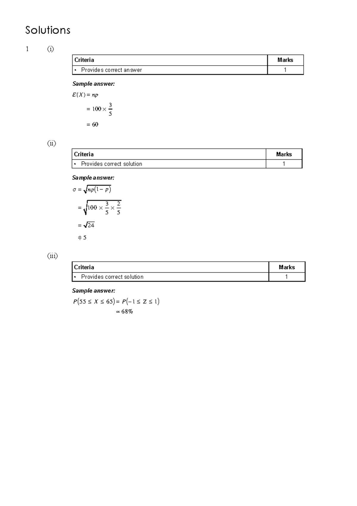 BD 3 Normal Approximations SOL - Solutions 1 (i) (ii) (iii) NESA 2020 ...