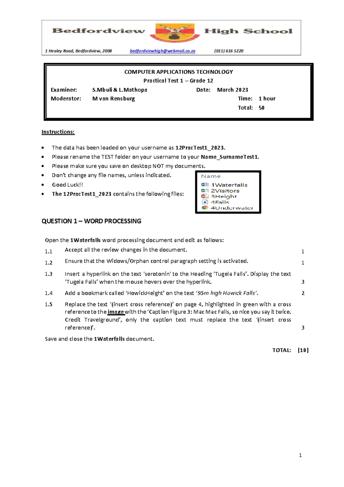 Grade 12 Term 1 Practical - COMPUTER APPLICATIONS TECHNOLOGY Practical ...