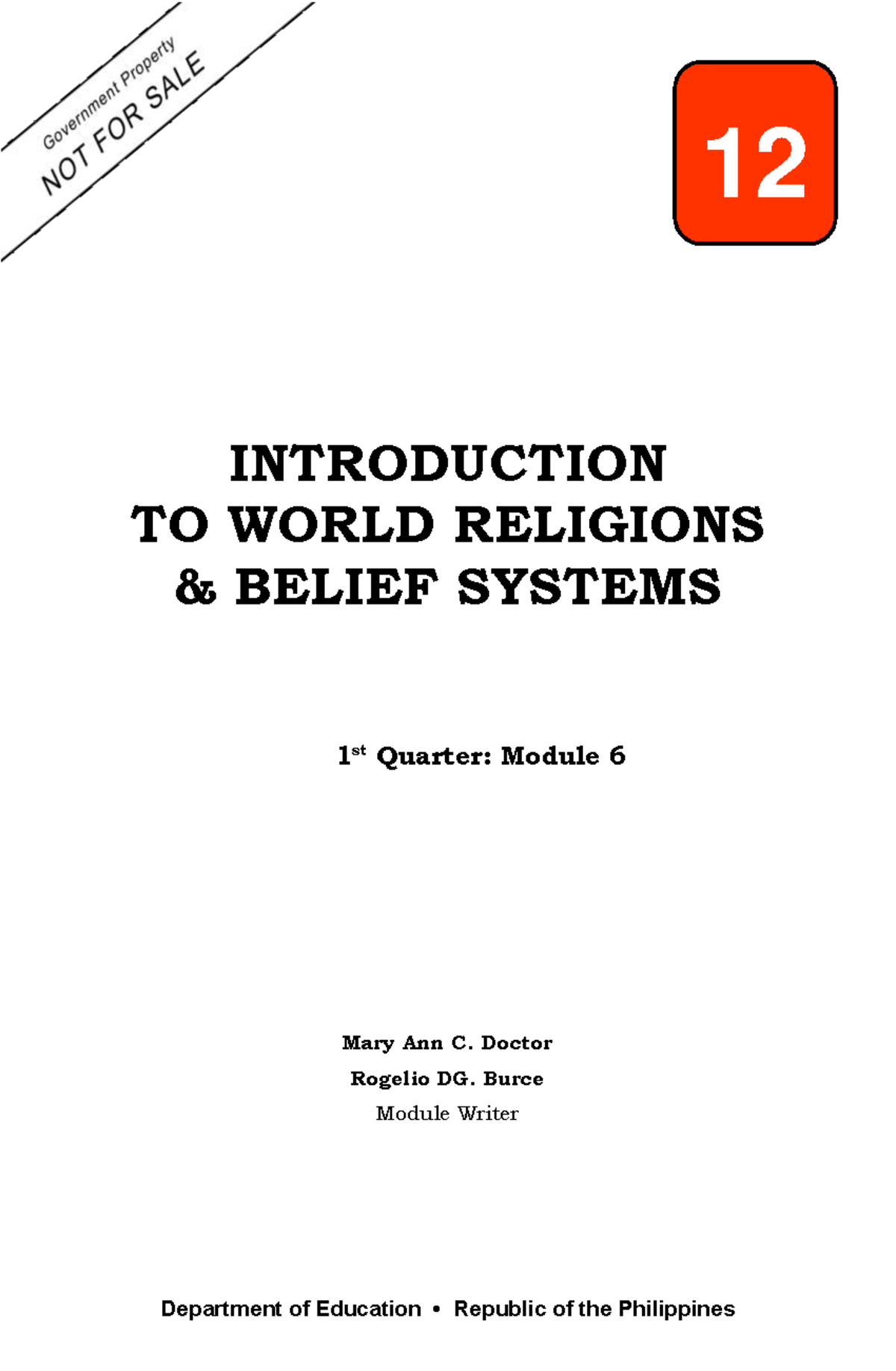 World Religion Module 6 - Department of Education • Republic of the ...