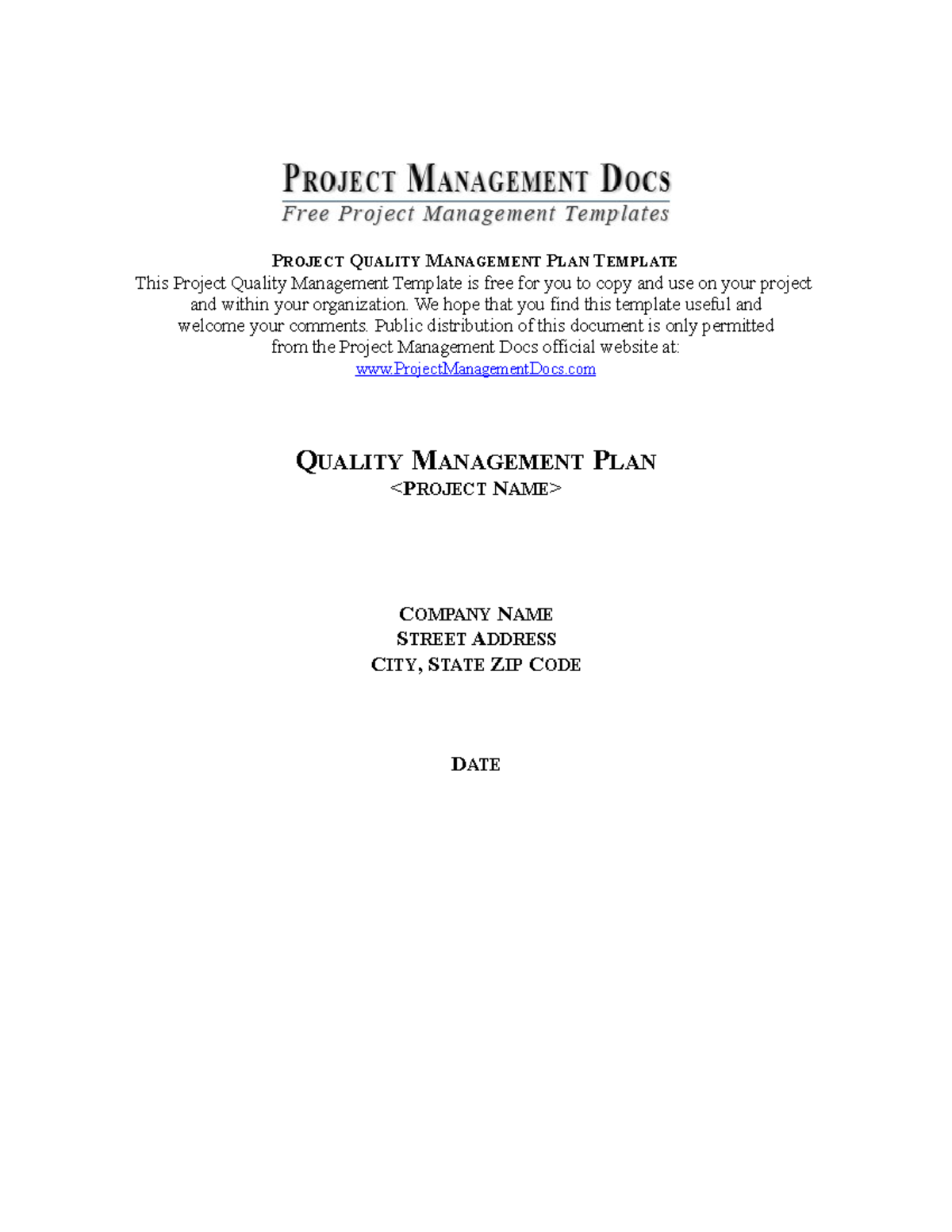 Quality-Management-Plan - PROJECT QUALITY MANAGEMENT PLAN TEMPLATE This ...