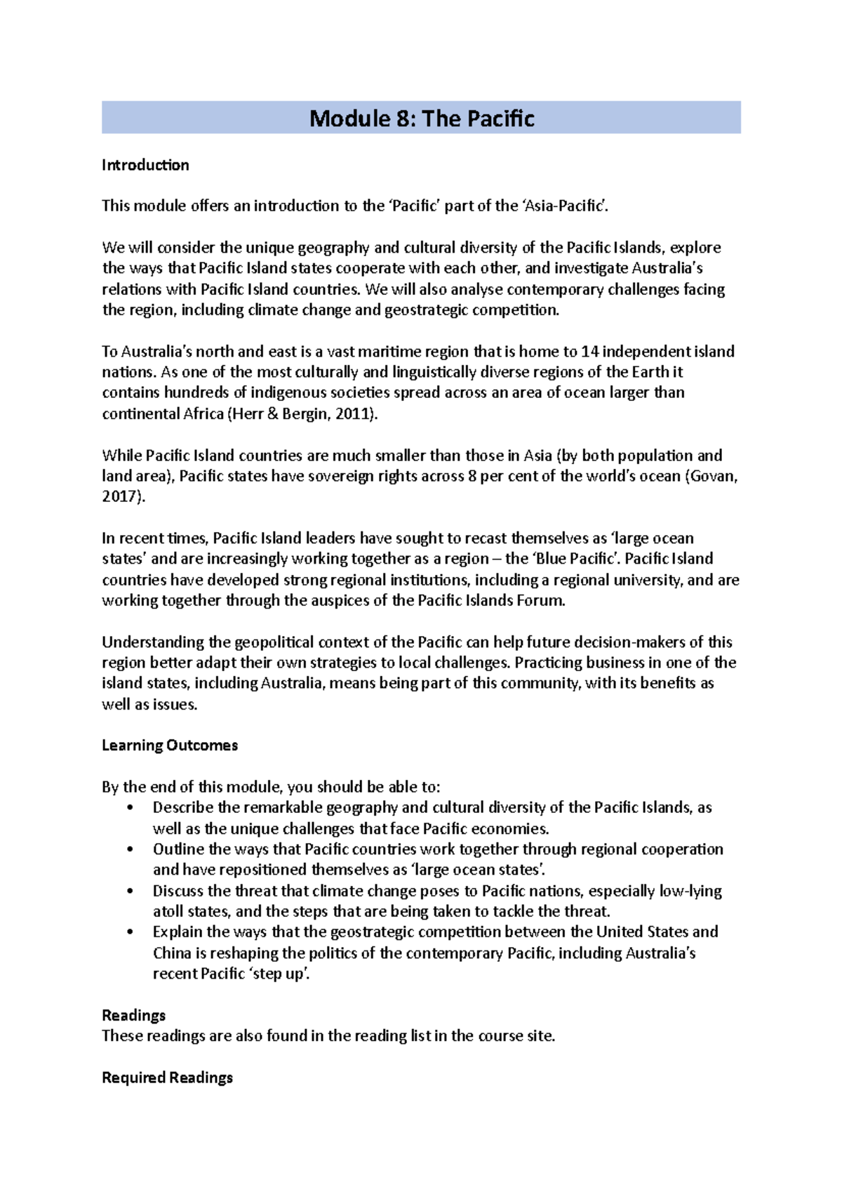Module 8- The Pacific - We will also analyse contemporary challenges ...