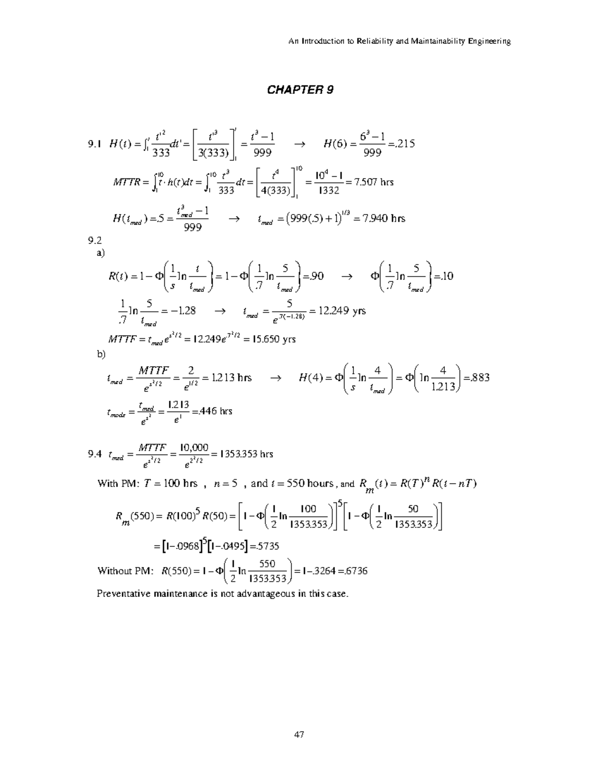 CHAP9 - solutions - An Introduction to Reliability and Maintainability Engineering CHAPTER 9 LM ...
