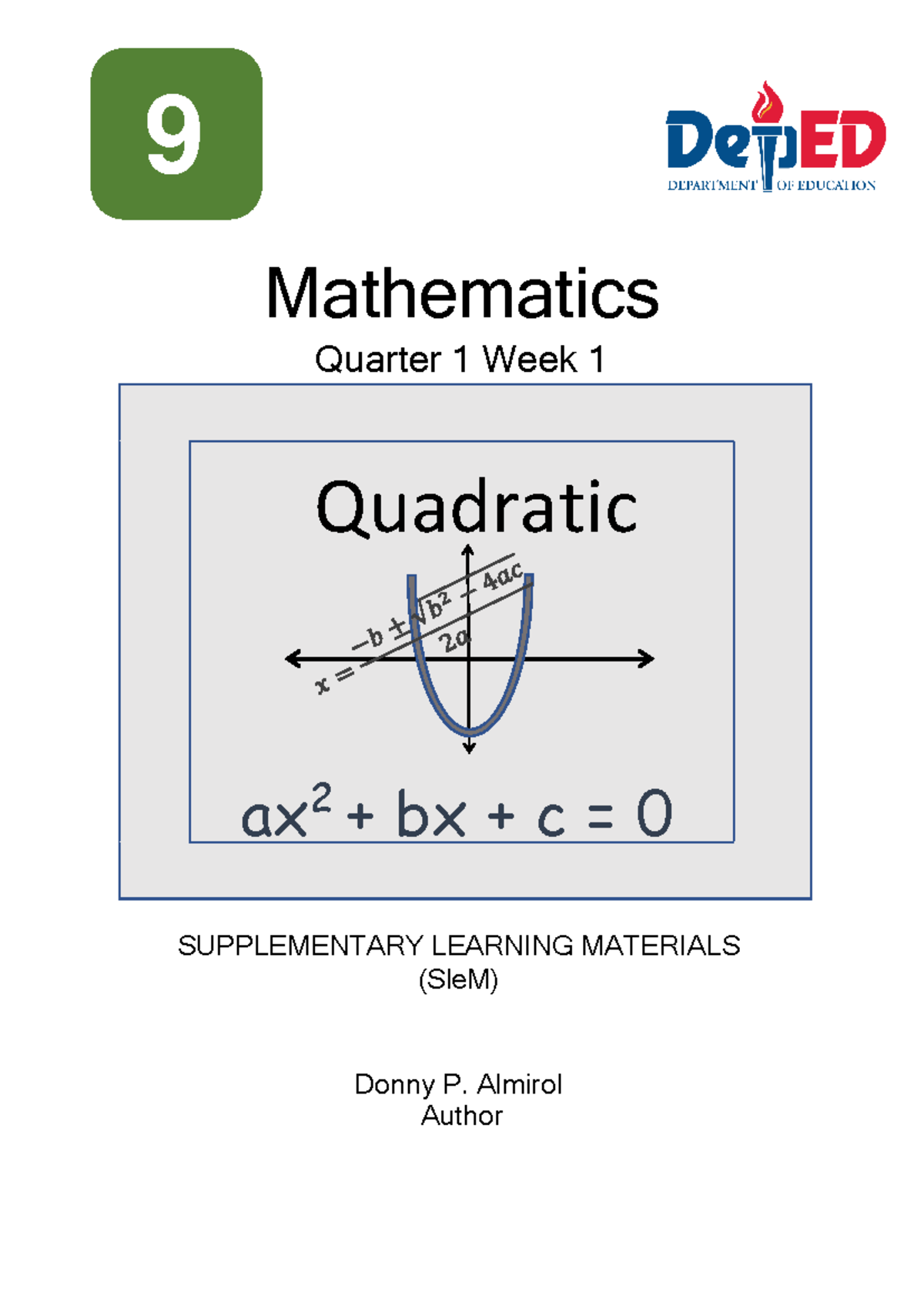 MATH 9 SLEM 1 Quarter 1 - 9 Mathematics Quarter 1 Week 1 SUPPLEMENTARY ...
