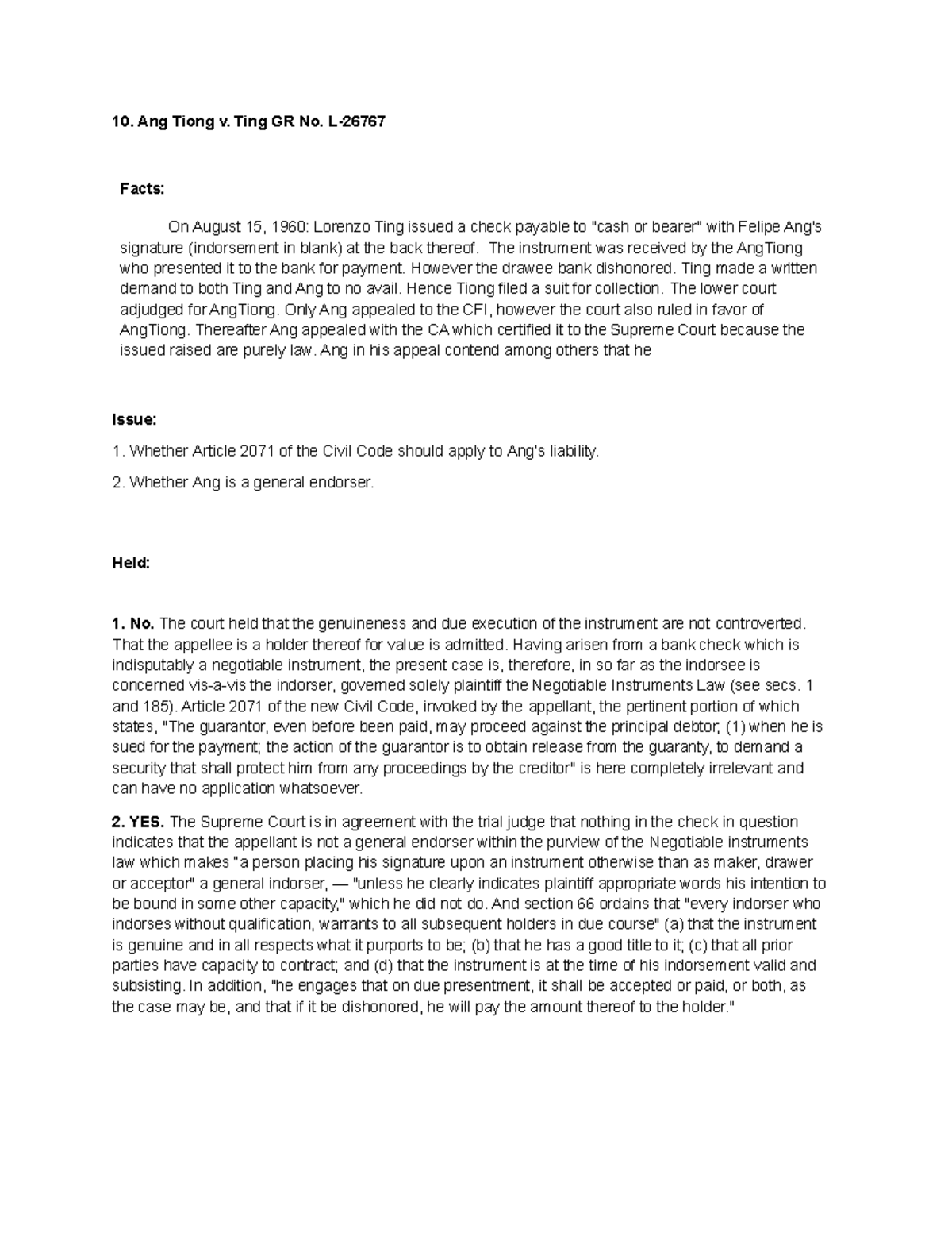 10. Ang Tiong v. Ting GR No. L-26767 - Ang Tiong v. Ting GR No. L ...