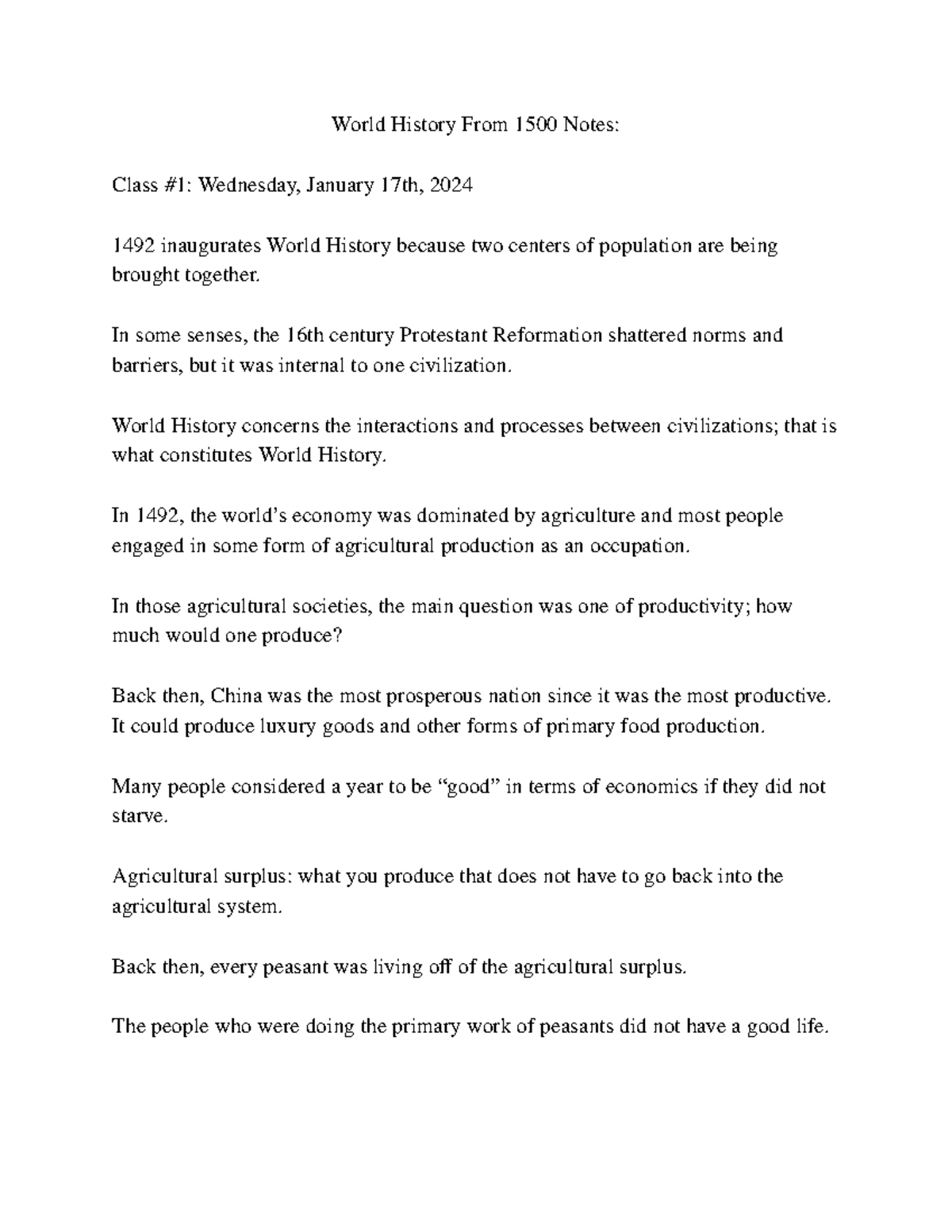 World History From 1500 Notes - World History From 1500 Notes: Class #1 ...