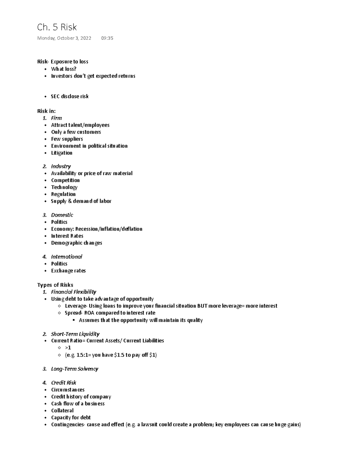 Ch. 5 Risk - Notes on risk in Accounting 340 taught by Eric Knight ...