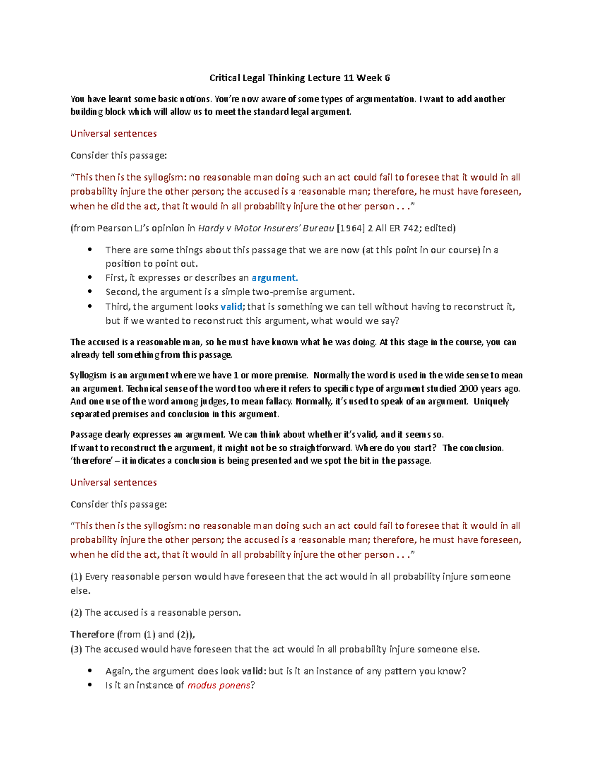 Critical Legal Thinking Lecture 11 Week 6 x - You’re now aware of some ...