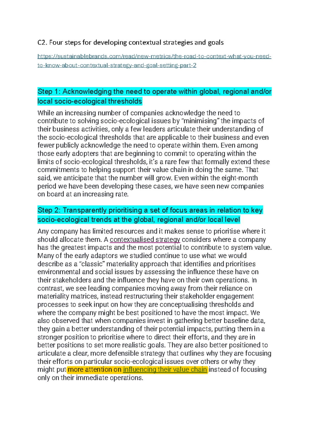 C02 - Four steps for developing contextual strategies and goals - C2 ...