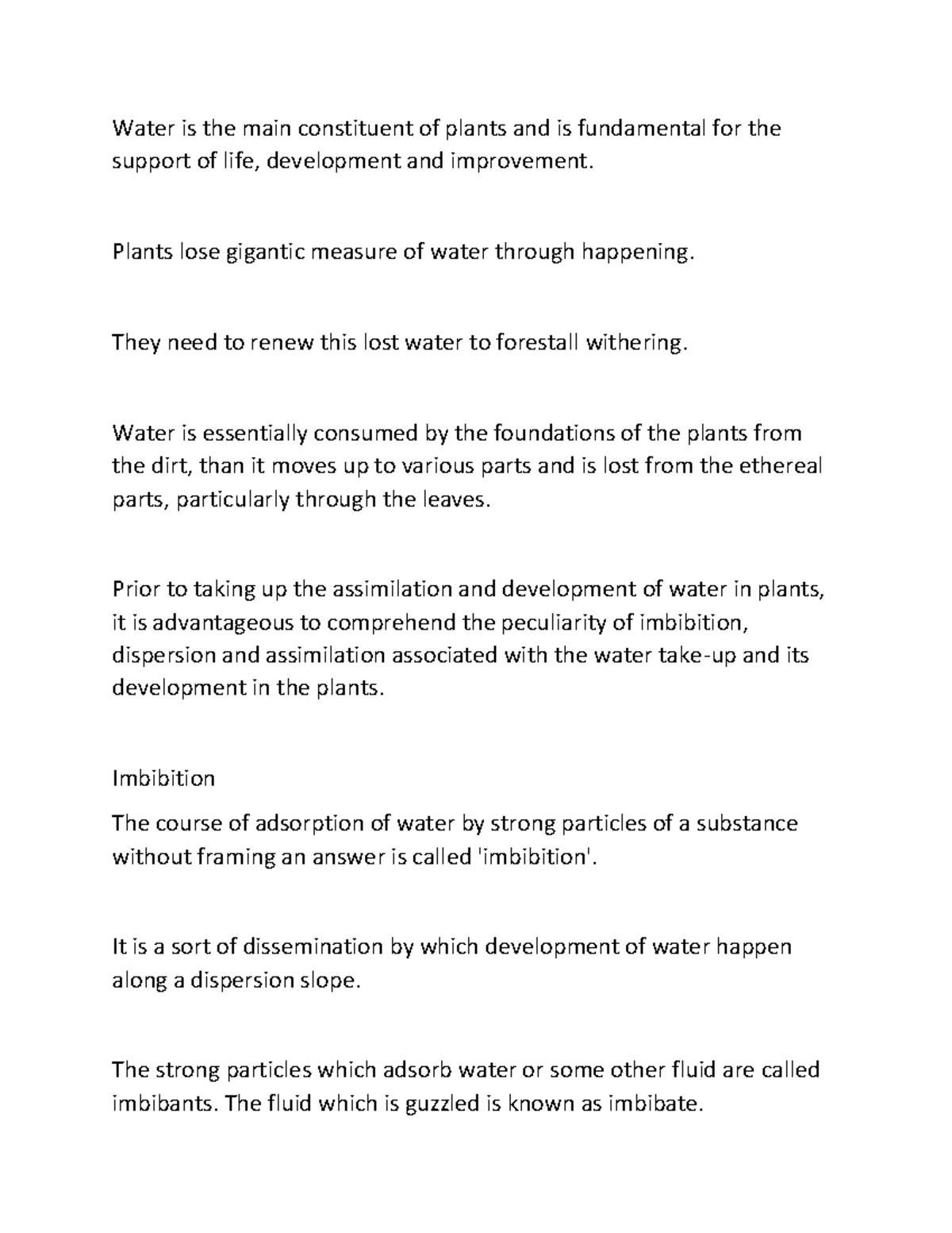 Document (193) - Useful notes - Water is the main constituent of plants ...