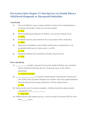 The Point Pre-Lecture Quizzes - Pre-Lecture Quiz, Chapter 34, Child Health Assessment True/False ...