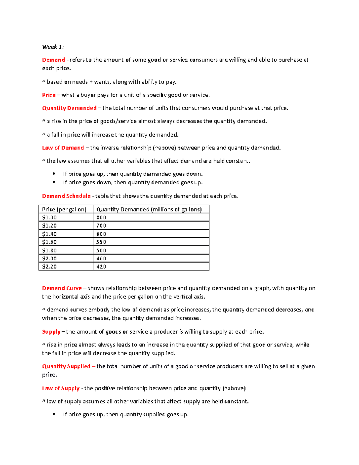Economic Theory Notes - Week 1: Demand - refers to the amount of some ...