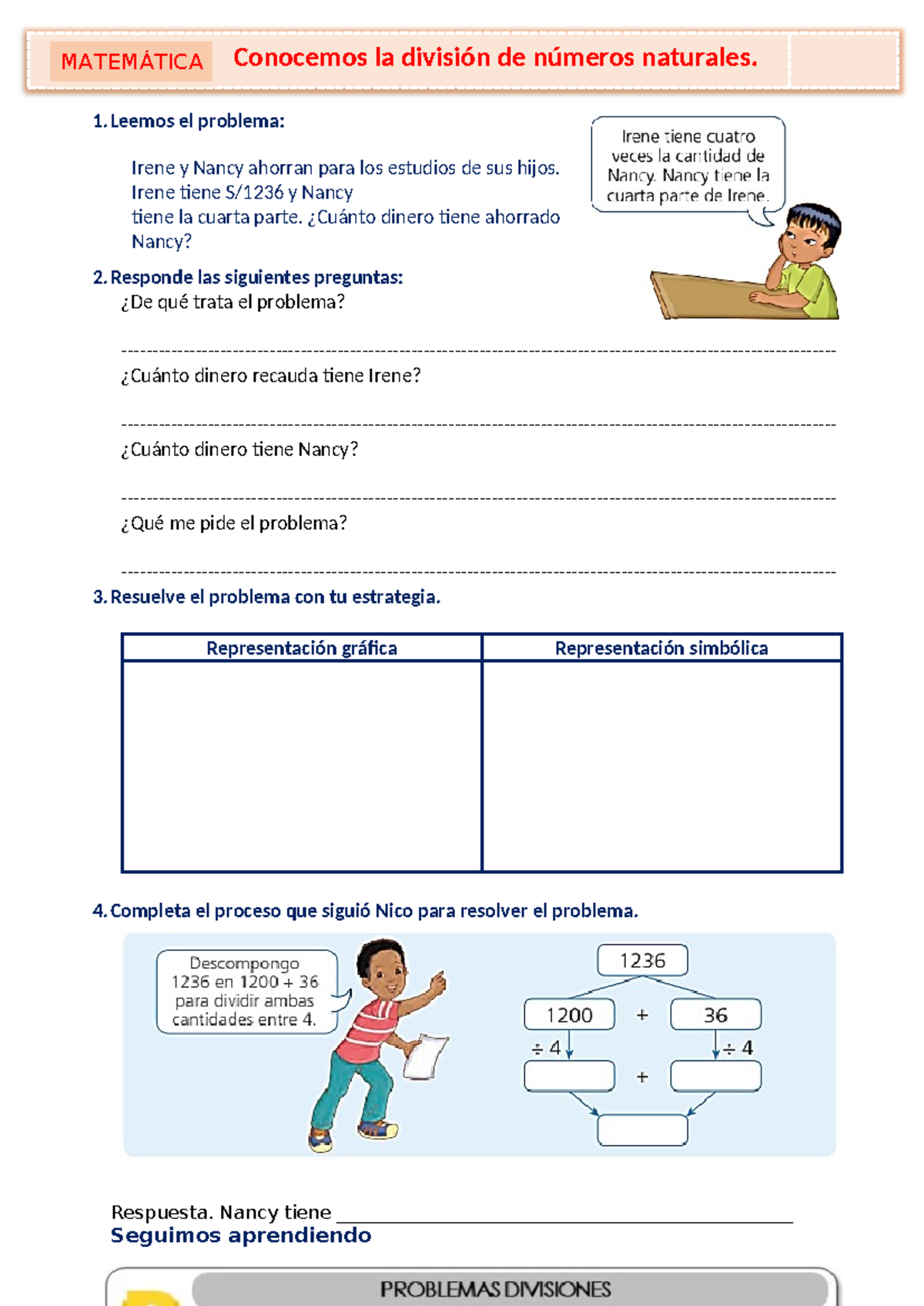 D2 A1 Ficha MAT. Conocemos la división de números naturales - 1 el ...
