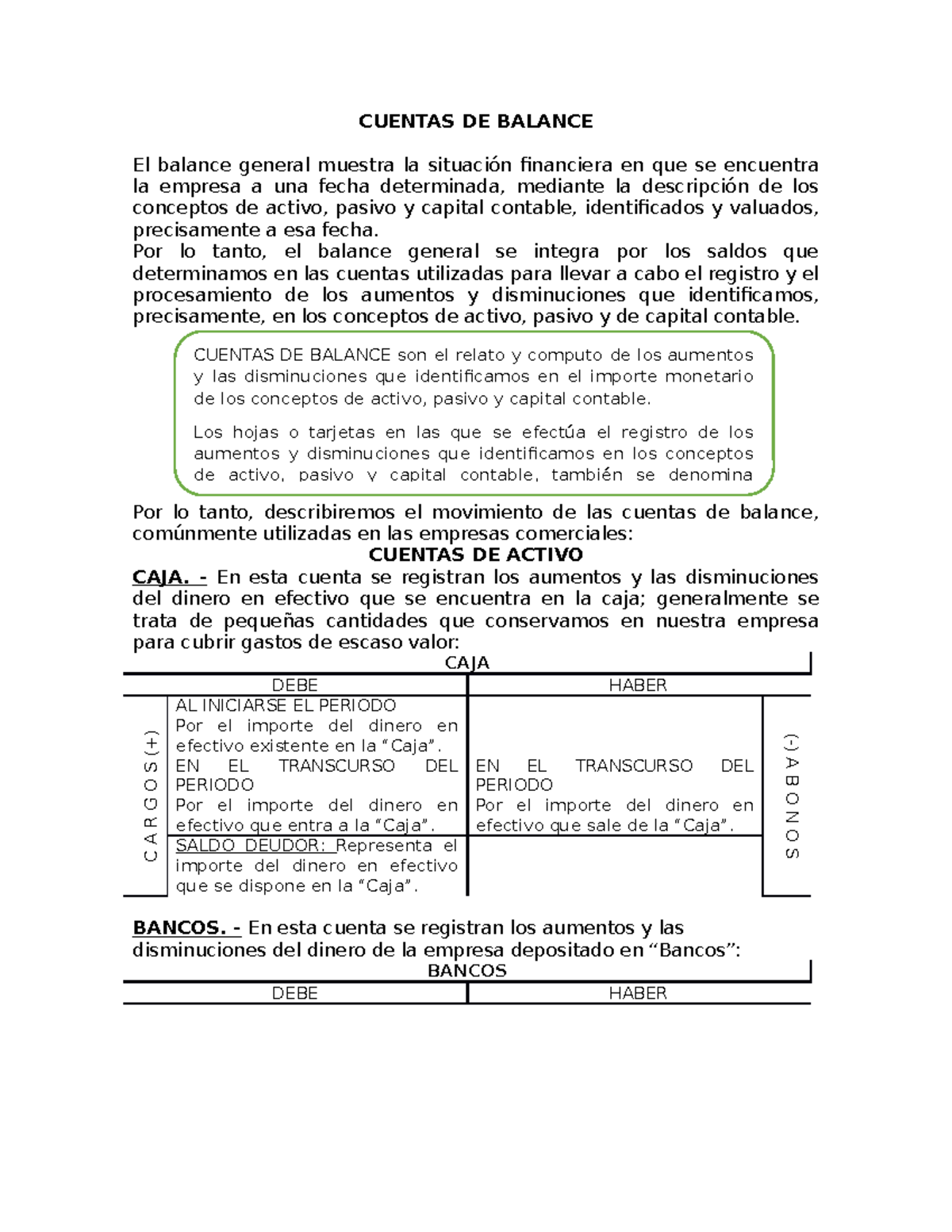 Cuentas- Contabilidad - CUENTAS DE BALANCE El balance general muestra ...