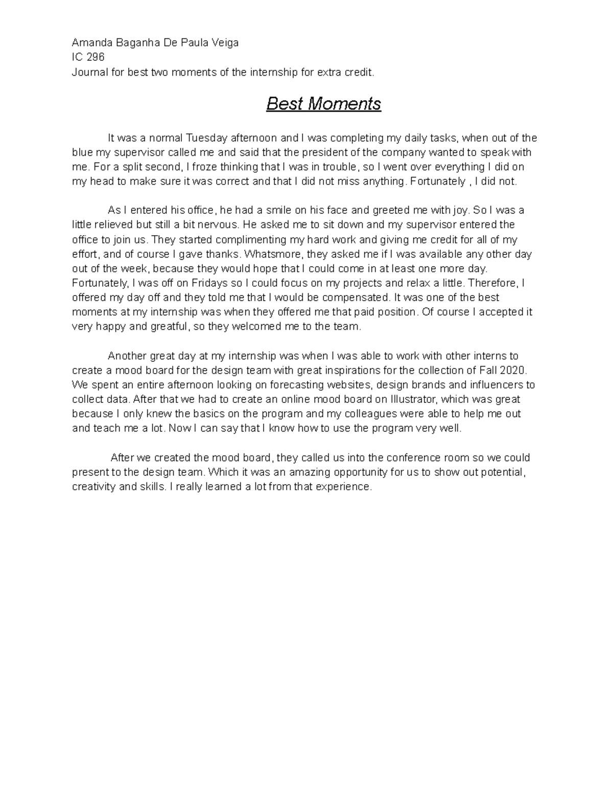 Best Moments - assignment - Amanda Baganha De Paula Veiga IC 296 ...