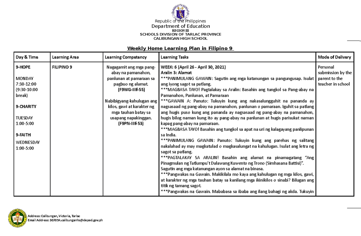 Learning Activity Sheet Filipino - CLSU - Studocu