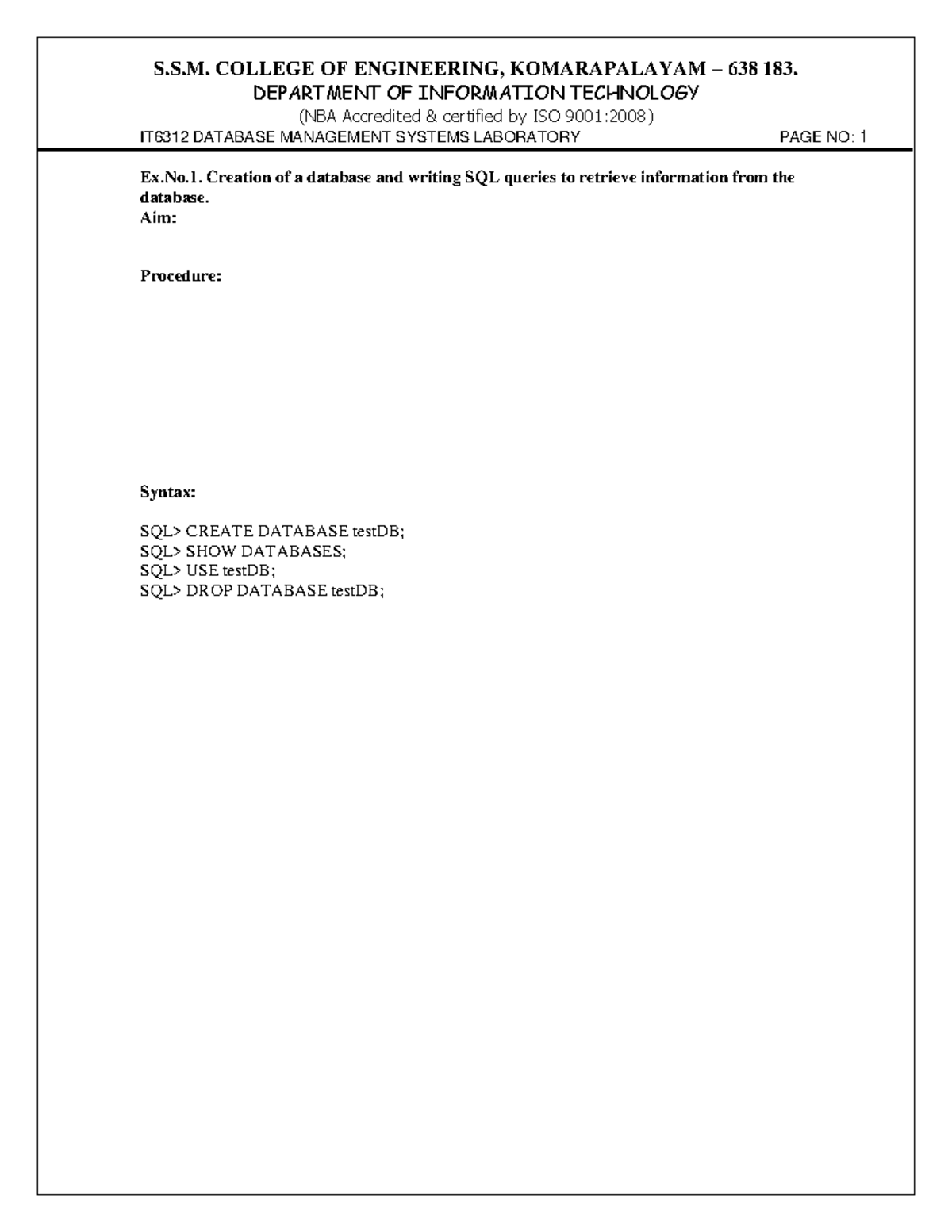 DBMS Lab manual - DEPARTMENT OF INFORMATION TECHNOLOGY (NBA Accredited ...