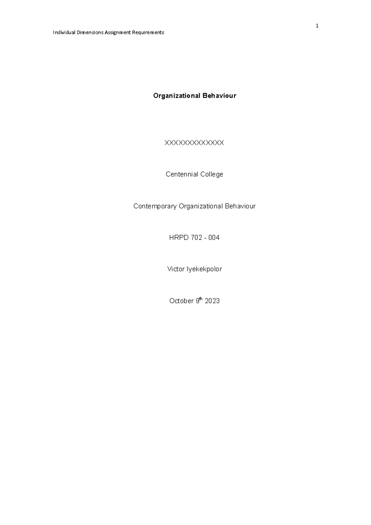 HRPD-702-Individual Dimensions Assignment Requirements - Individual Dimensions Assignment - Studocu