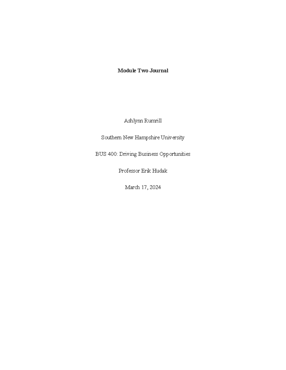 Module Two Journal - Module Two Journal Ashlynn Rumrill Southern New ...