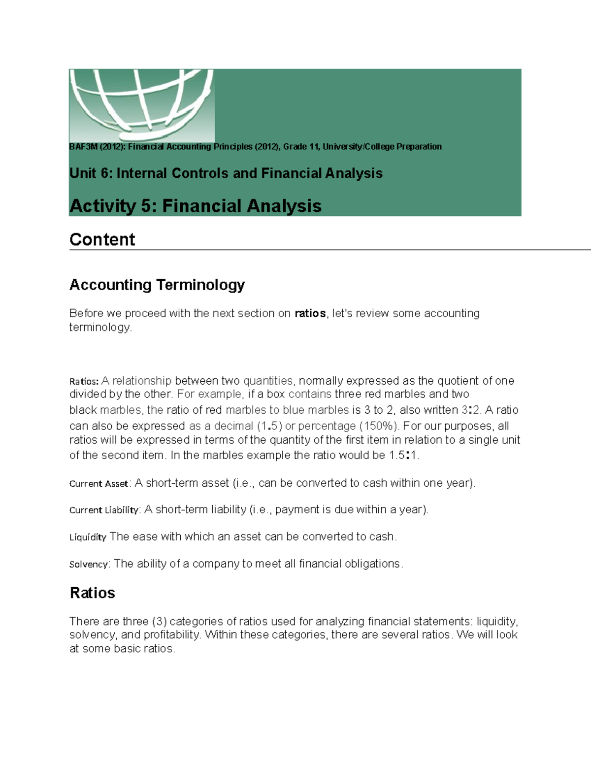 Unit 6 Activity #5b - Financial Analysis Notes - Part 2 (Ratios ...