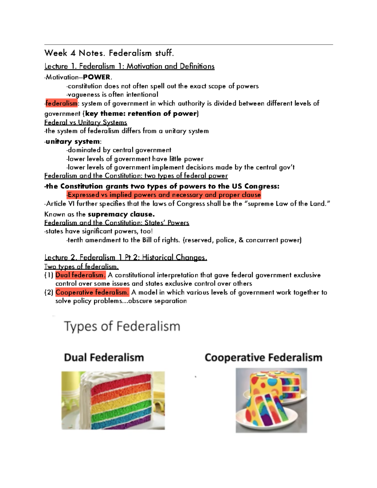 Federalism notes - Williamson - Week 4 Notes. Federalism stuff. Lecture ...