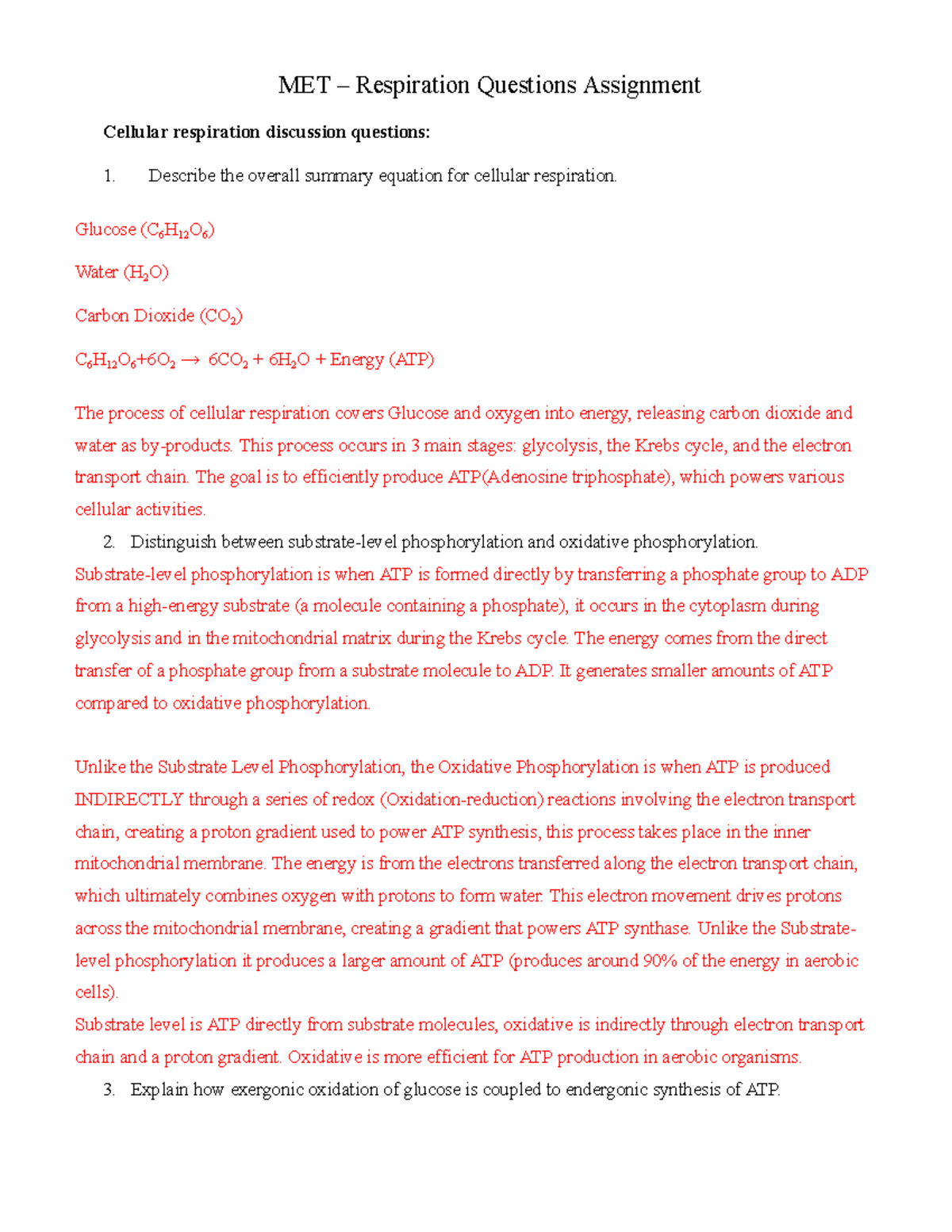 MET Respiration Questions - MET – Respiration Questions Assignment ...