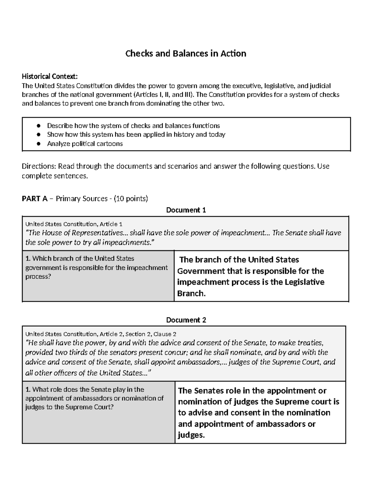 Checks and Balances in Action - Checks and Balances in Action ...