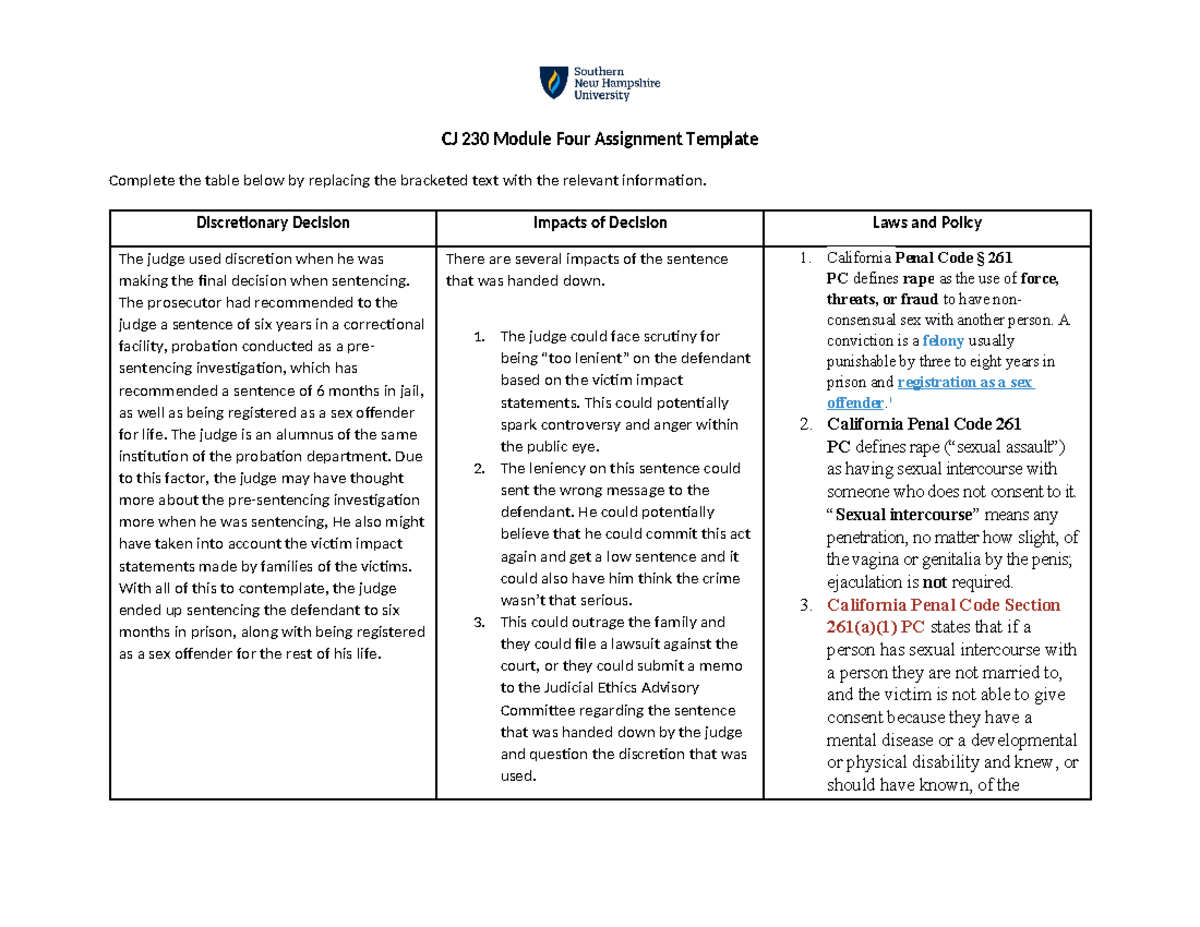 CJ 230 Module 4 Assignment - CJ 230 Module Four Assignment Template ...