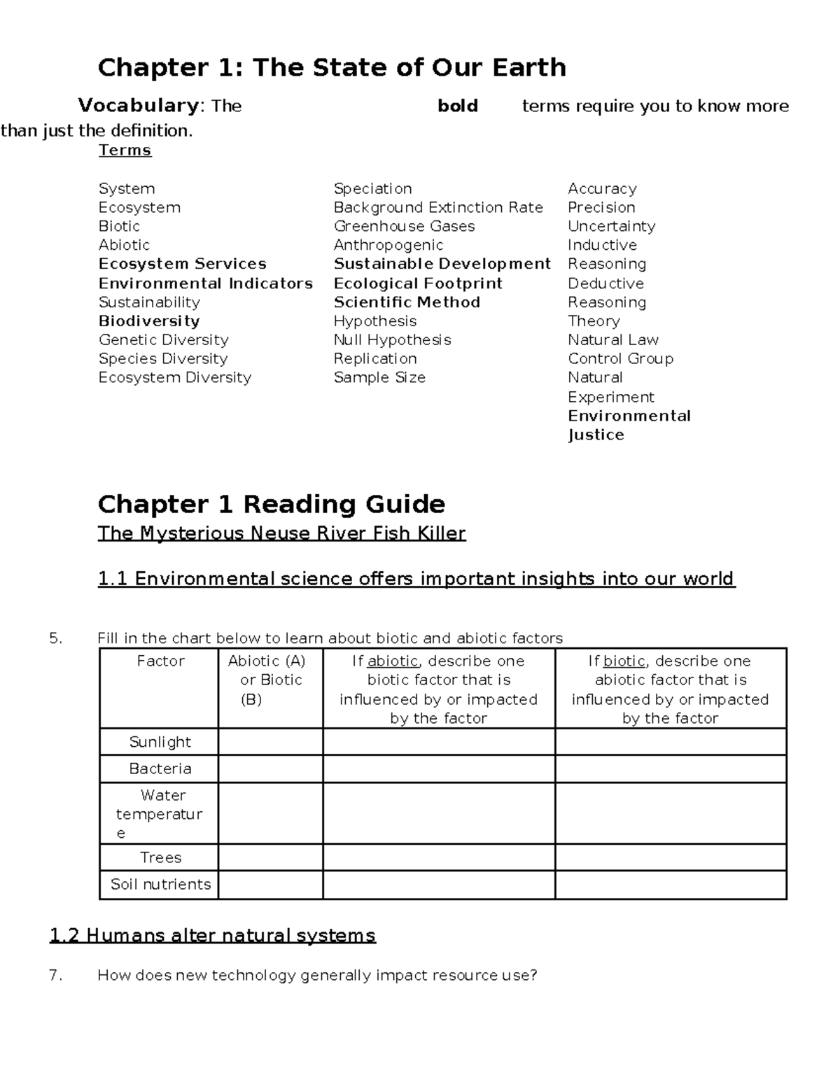 Chapter 1 Vocab and Reading Guide - Chapter 1: The State of Our Earth ...