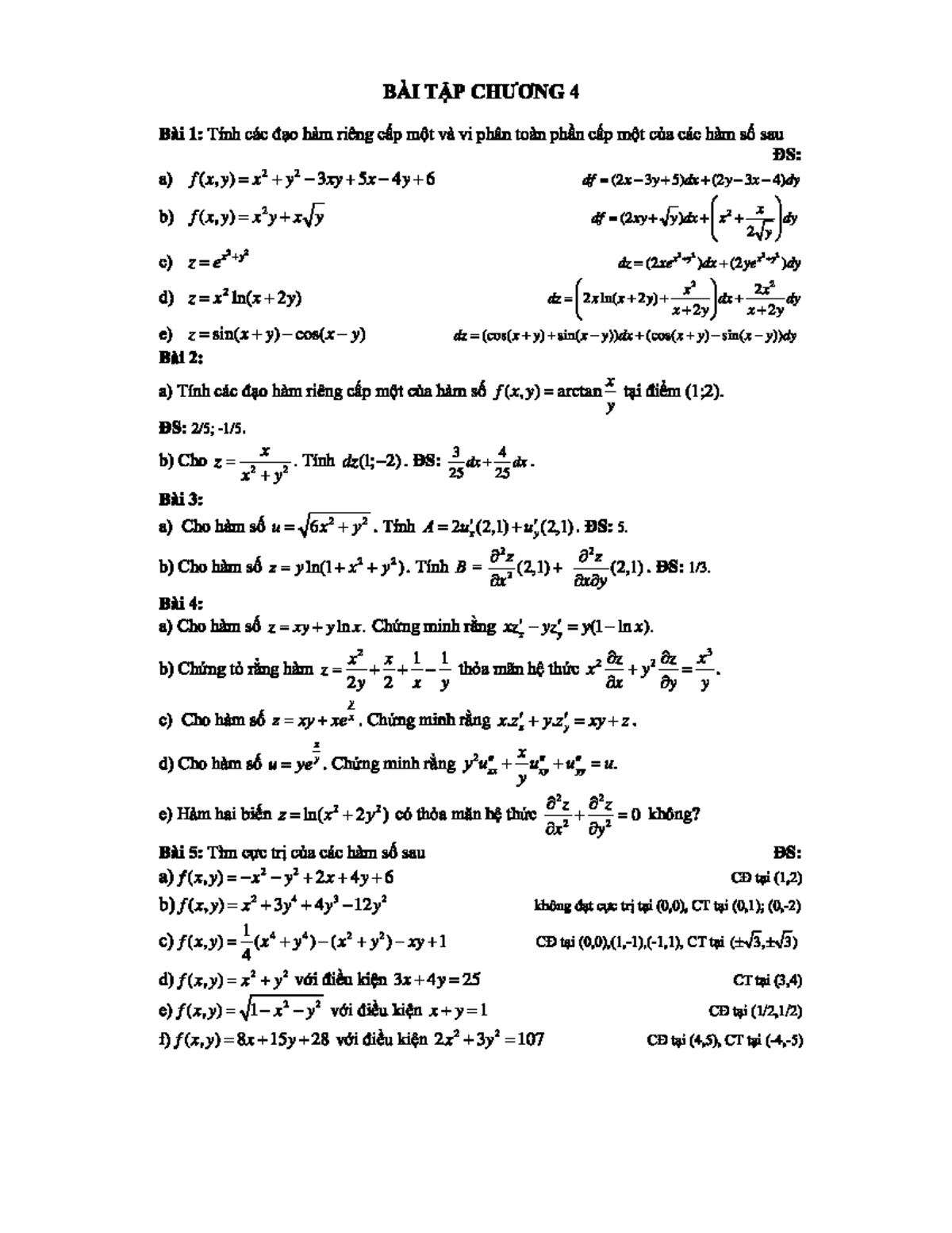 (Toan C1) BT Chuong 4 - BT TCC C1 chương 4 - Toán cao cấp C1 - Studocu