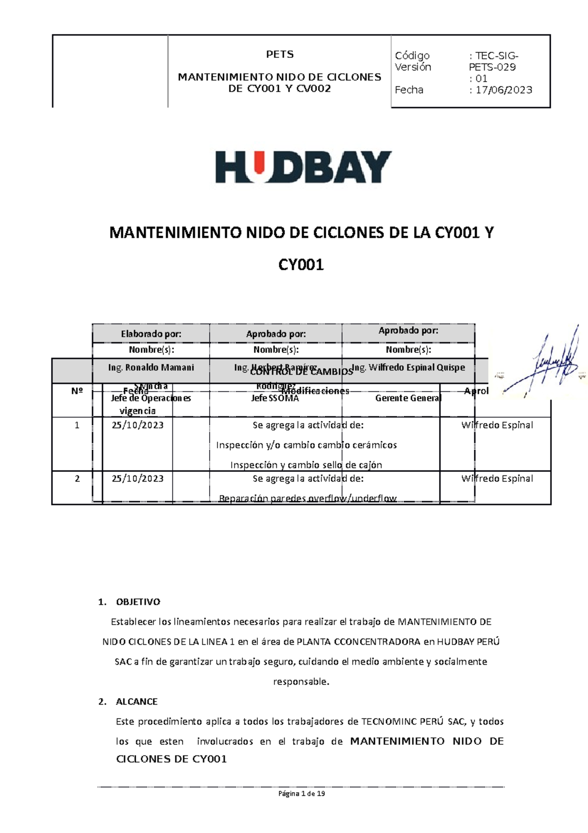 PETS-TEC-029 Montaje Cajon MATA Espuma - MANTENIMIENTO NIDO DE CICLONES DE CY001 Y CV Código ...