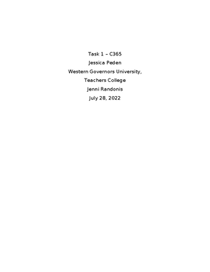 Task 1 - D179 - Task 1 – D Jessica Peden Western Governors University ...