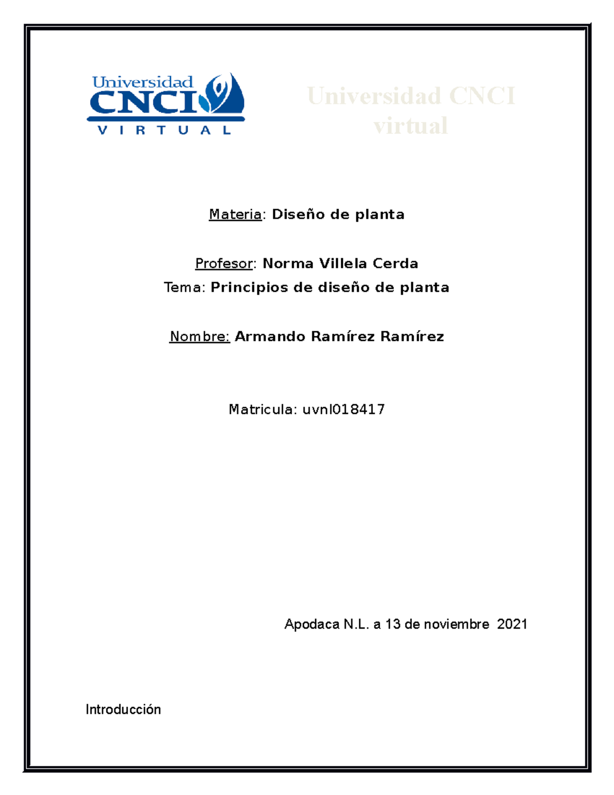 Actividad 2-diseño de planta - Materia: Diseño de planta Profesor ...