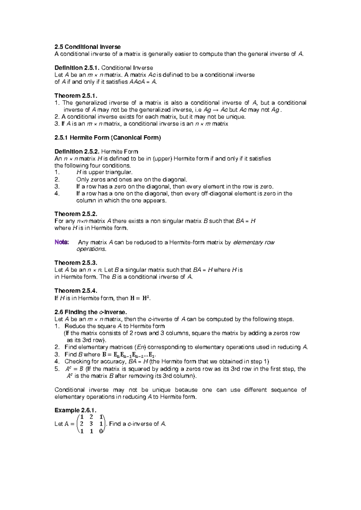 Conditional inverse - Definition 2.5. Conditional Inverse Let A be an m ...
