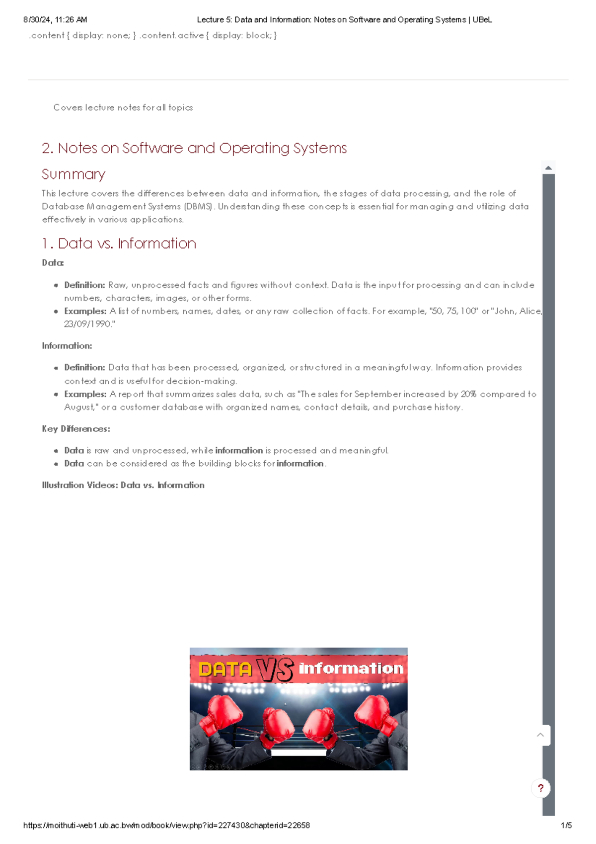 Lecture 5 Data And Information Notes On Software And Operating Systems Ube L Content