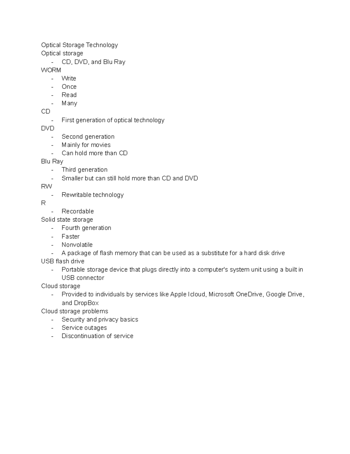 CIS Day 4 - Lecture notes 4 - Optical Storage Technology Optical ...
