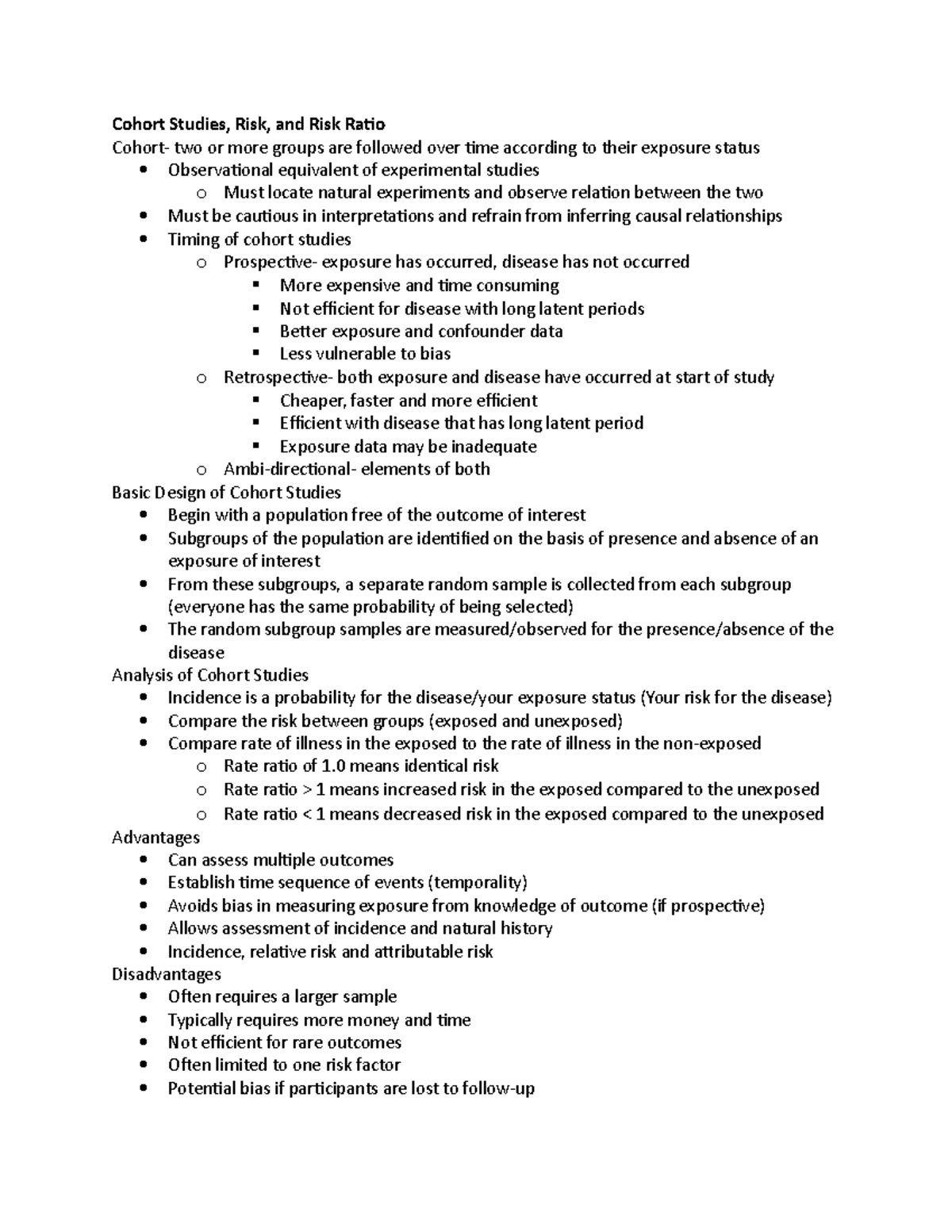 Cohort Studies 10/6 - Cohort Studies, Risk, and Risk Ratio Cohort- two ...