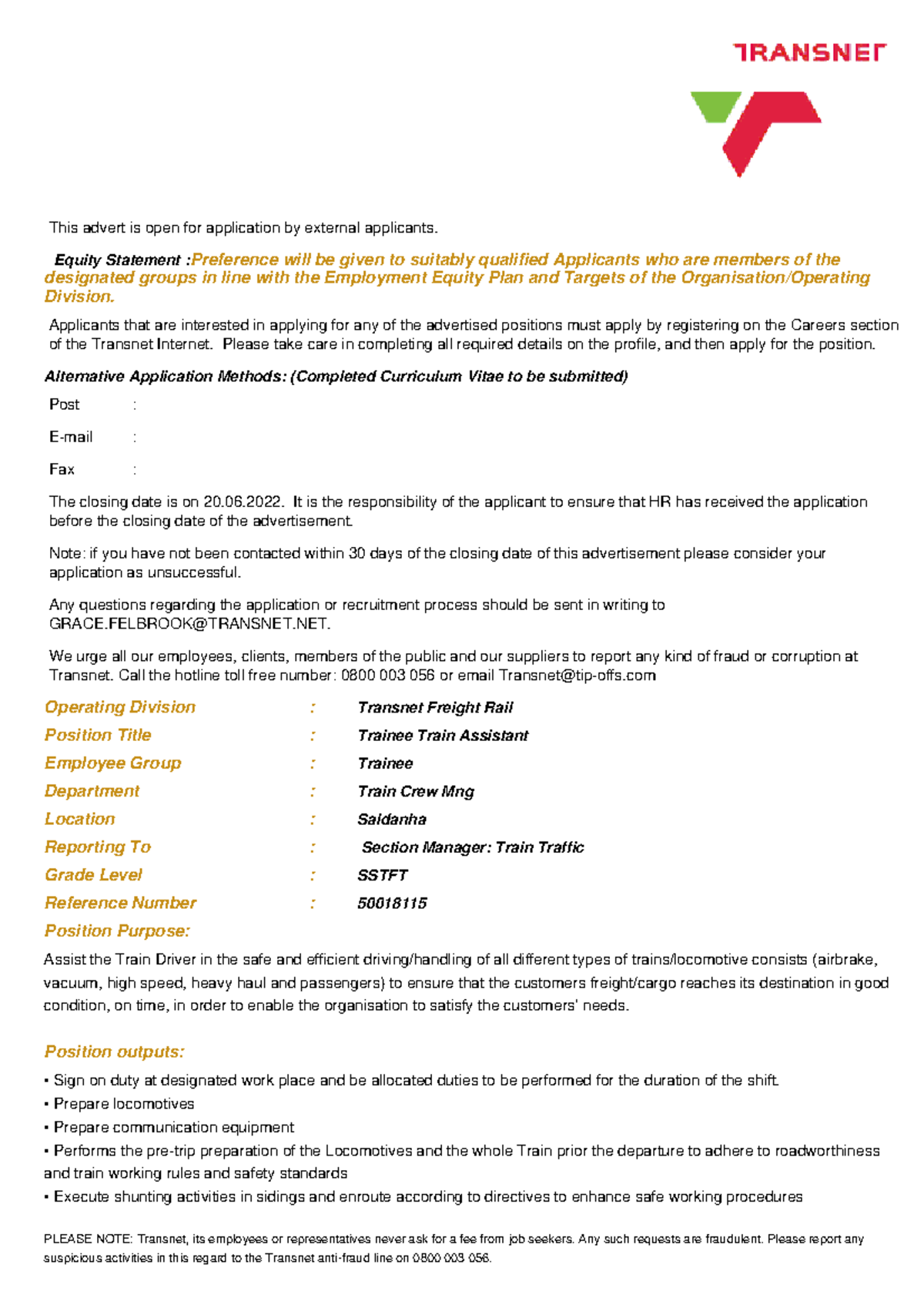 Data Overview - Trainee Train Assistant - This advert is open for ...