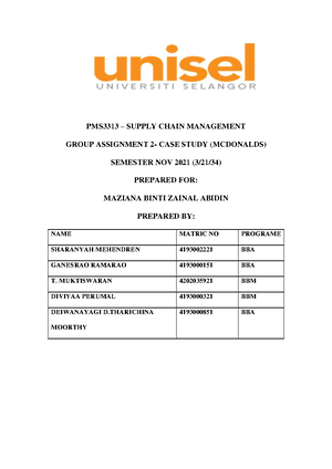 Assignment SCLM 32134 - Group Assignment Subject : Supply Chain and Logistics Management ...